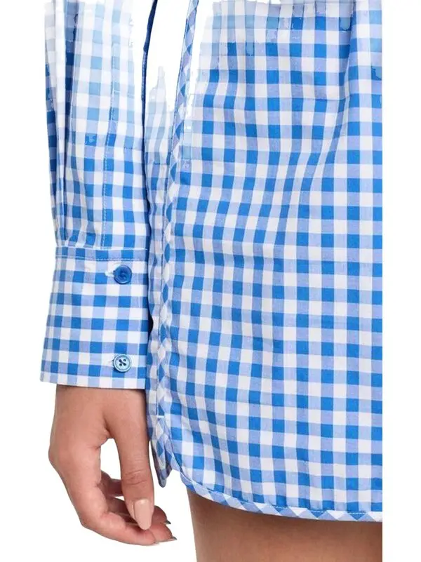Simkhai Renata Cropped Gingham Shirt - Cloud Ging