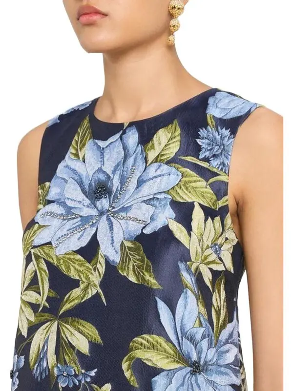 Aidan Mattox Sleeveless Beaded Floral Jacquard Gown - Blue Multi