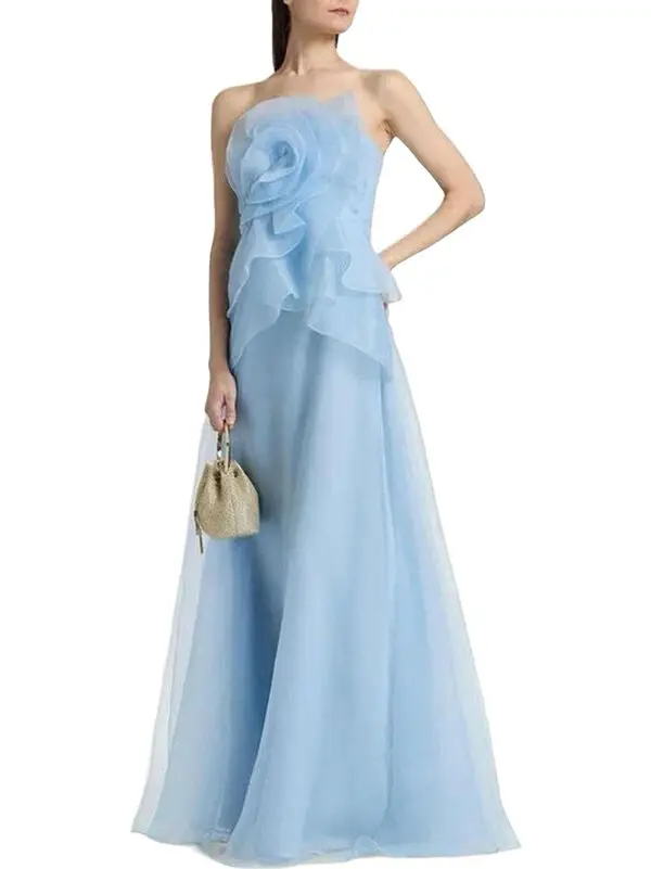 Theia Gilda Draped Rose Strapless Organza Gown - Serenity B