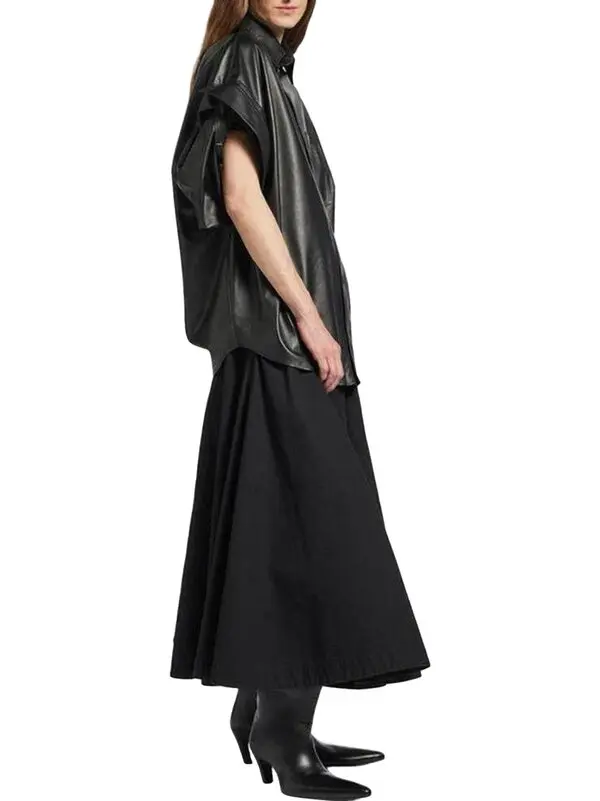 Balenciaga Leather Short-sleeve Mini Shirtdress - Black