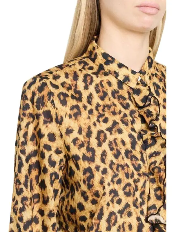 R13 Print Cotton Ruffle Blouse - Leopard