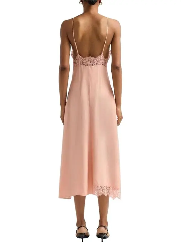 Stella McCartney Lace-trim Silk V-neck Midi Cami Dress - Soft Rose