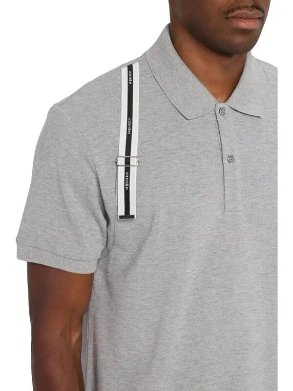 Alexander McQueen Apos;s Shoulder-strap Pique Short-sleeve Polo Shirt - Grey
