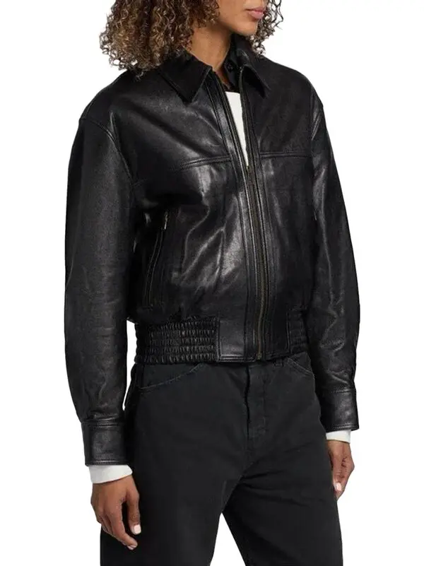 NILI LOTAN Aime Zipped Leather Bomber Jacket - Black
