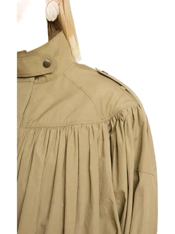 Chloé Gathered Ruffle Short Trench Coat - Olive