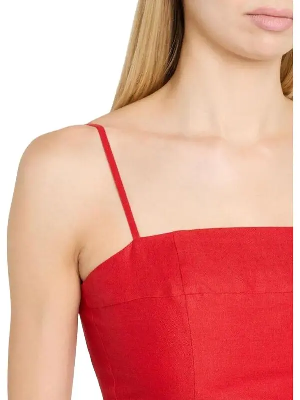 Staud Federico Linen Crop Top - Tomato