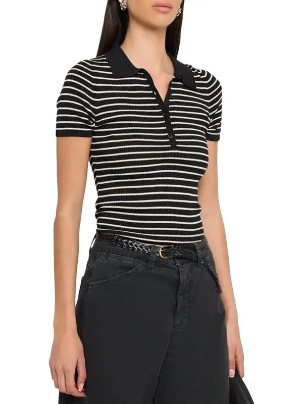NILI LOTAN Fenna Striped Short-sleeve Polo Shirt - Black/thin