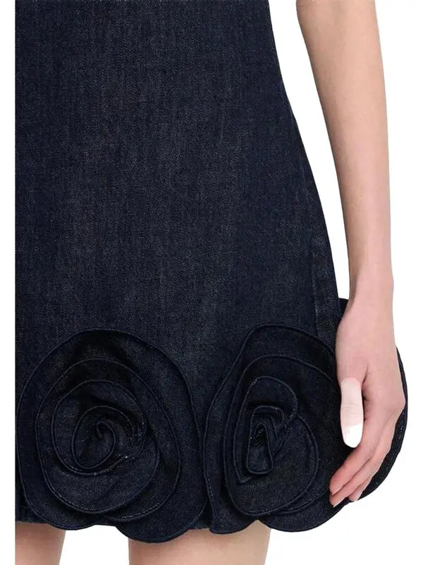 SELF-PORTRAIT Denim 3d Flower Mini Dress - Blue