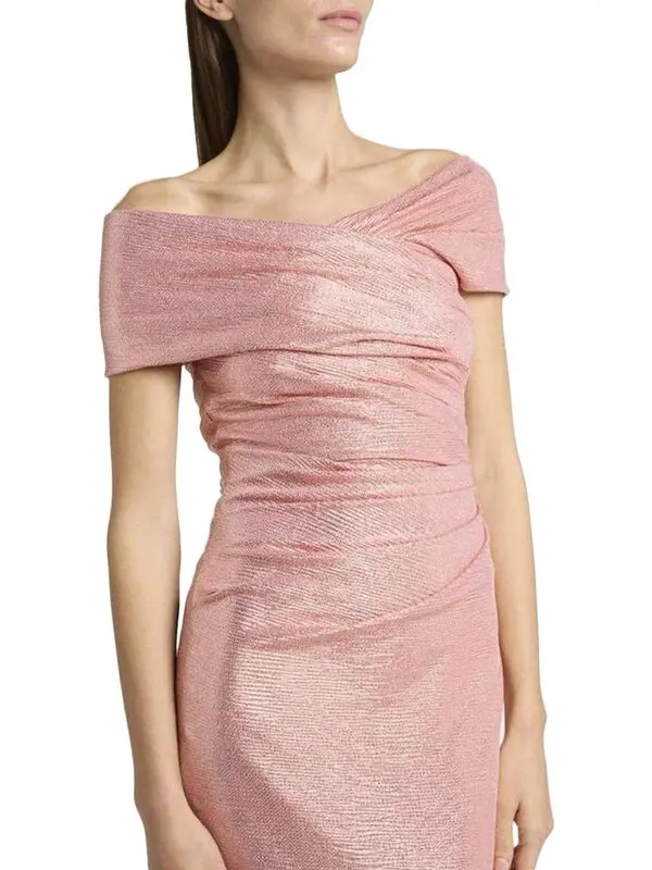 Talbot Runhof Mobina Draped Mirrorball Mermaid Gown - Peach