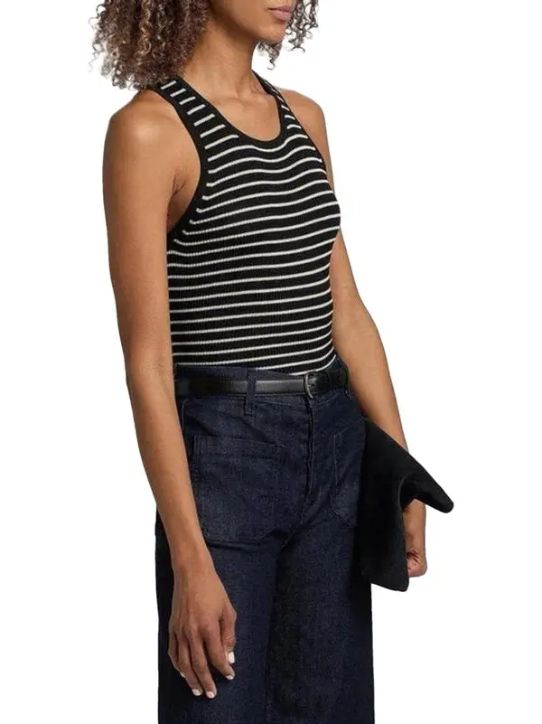 NILI LOTAN Lottie Striped Silk Tank - Black/thin