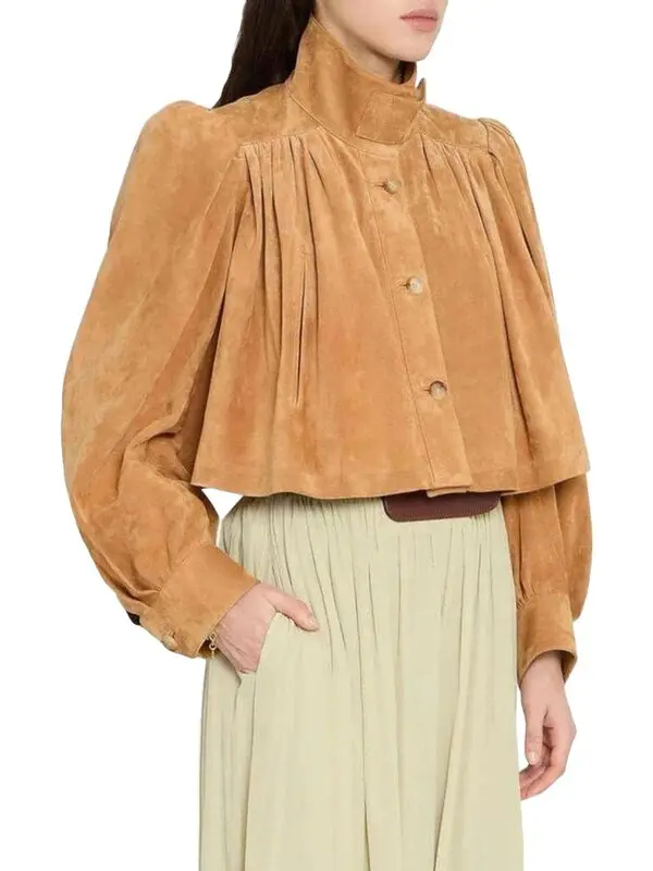 Chloé Shirred Suede Jacket - Creamy Brown