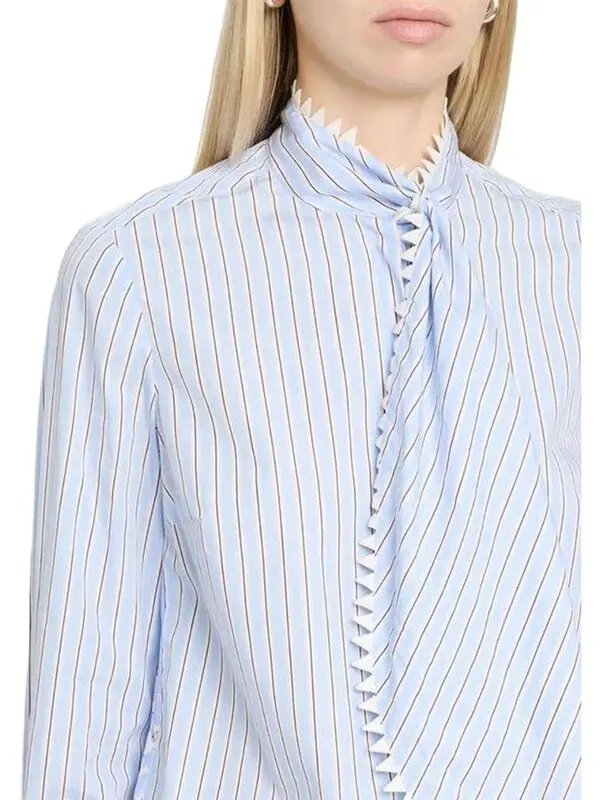 MAISON COMMON Striped Cotton Neck-scarf Button-down Shirt - Medium Blu