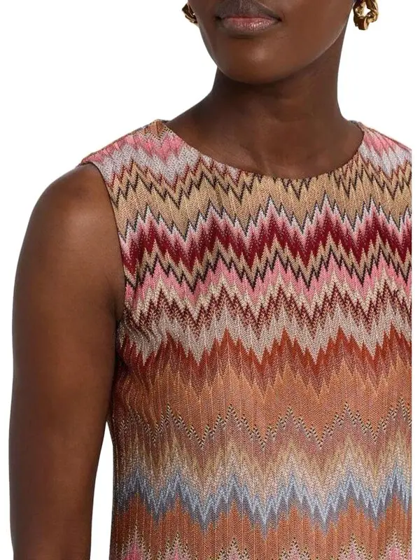 Missoni Multicolor Snake Chevron Sleeveless Mini Dress - Pink Rust