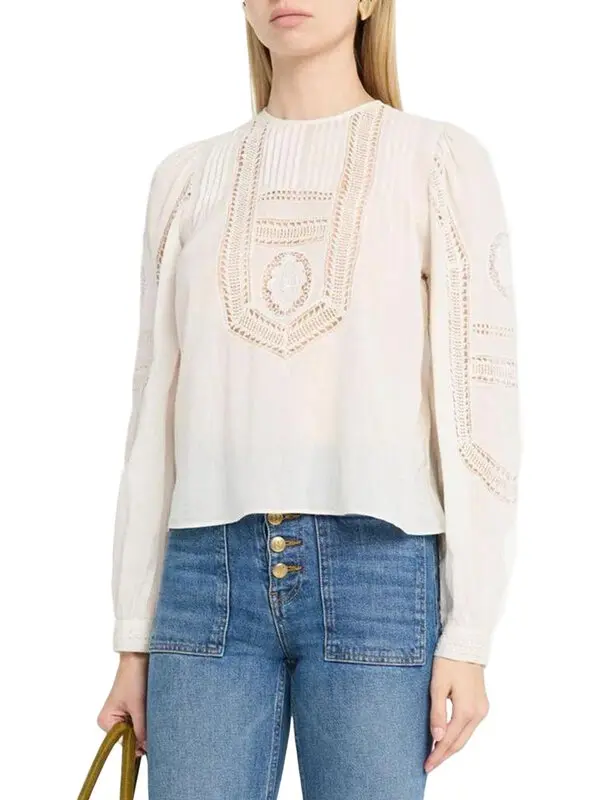 Ulla Johnson Marlowe Embroidered Long-sleeve Blouse - Pristine