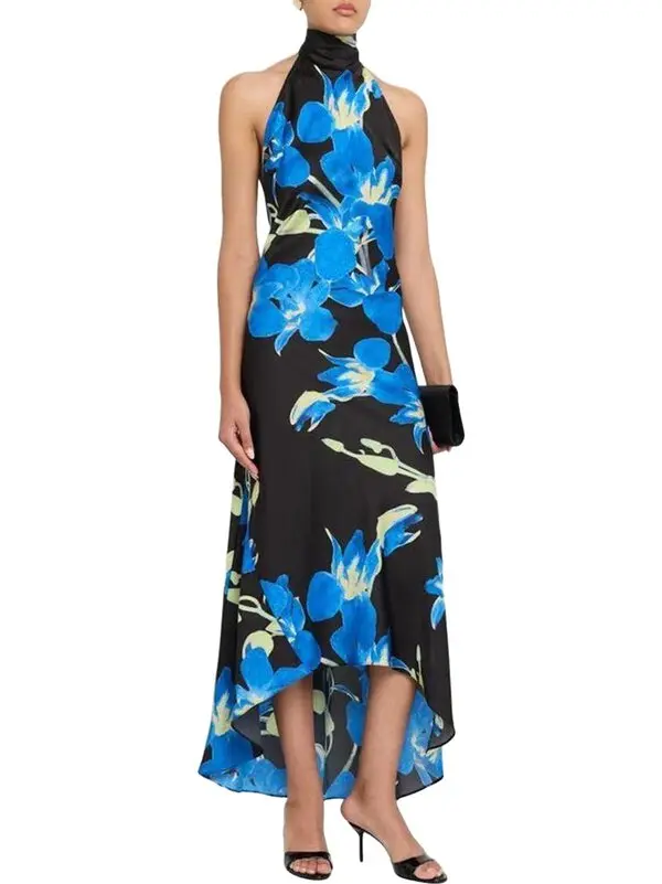 Misa Fiore Halter High-low Dress - Blue Orchi