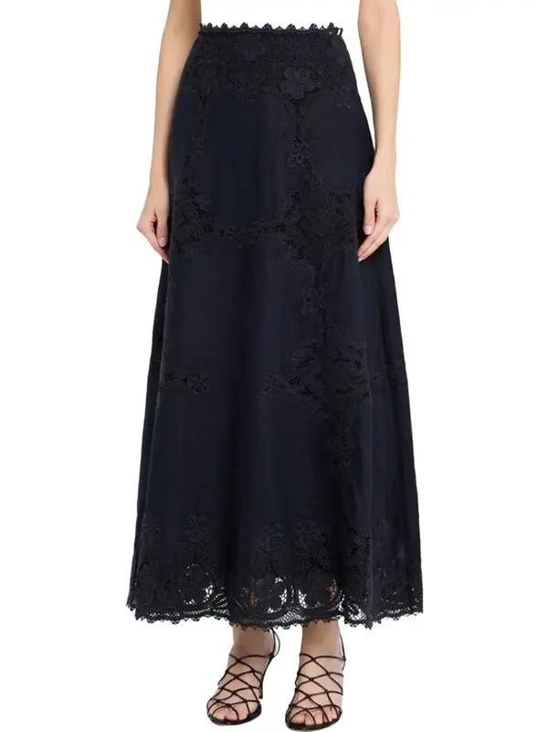 Ulla Johnson Fleur Embroidered Linen-blend Midi Skirt - Noir