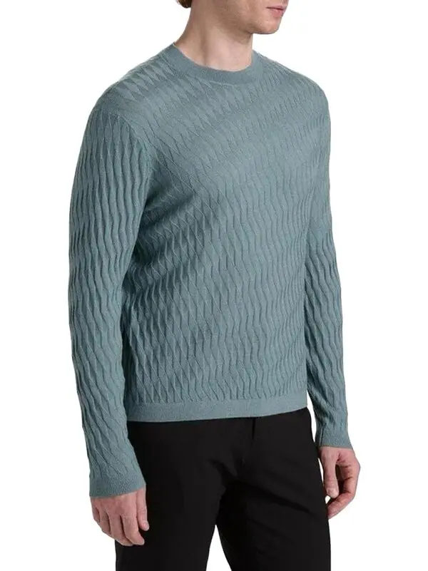 Emporio Armani Apos;s Wool Tonal Jacquard Crewneck Sweater - Teal