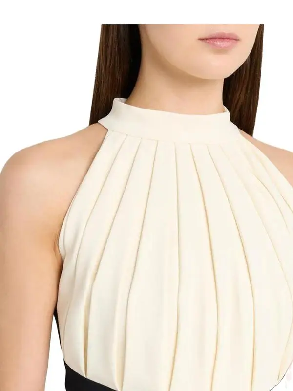 Chiara Boni La Petite Robe Warda Pleated Two-tone Trumpet Gown - Nero/cream