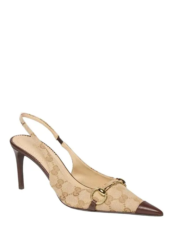 Gucci Donna 80mm Gg Canvas Slingback Pumps - Vintage Sand