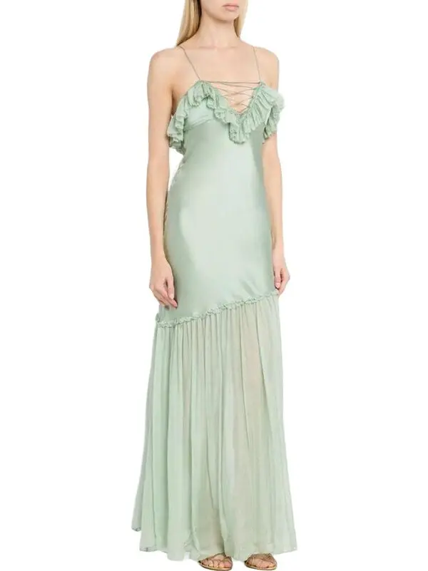 Ulla Johnson Elaria Sleeveless Silk Ruffle Gown - Celadon