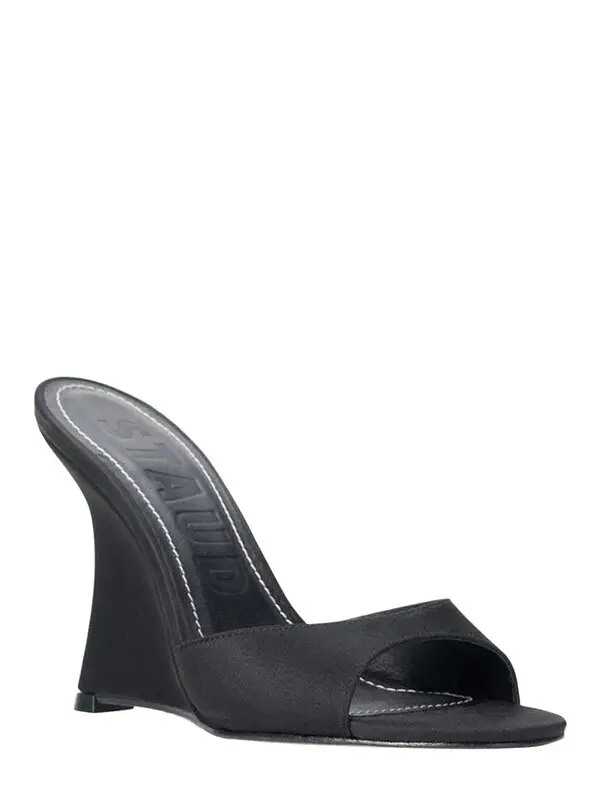 Staud 100mm Brigitte Satin Wedge Mules - Black