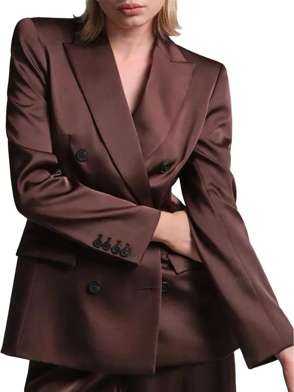 Bcbgmaxazria Sydney Double-breasted Charmeuse Blazer - Chocolate