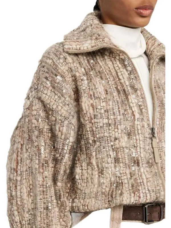 Brunello Cucinelli Sequined Mohair Cardigan - Beige