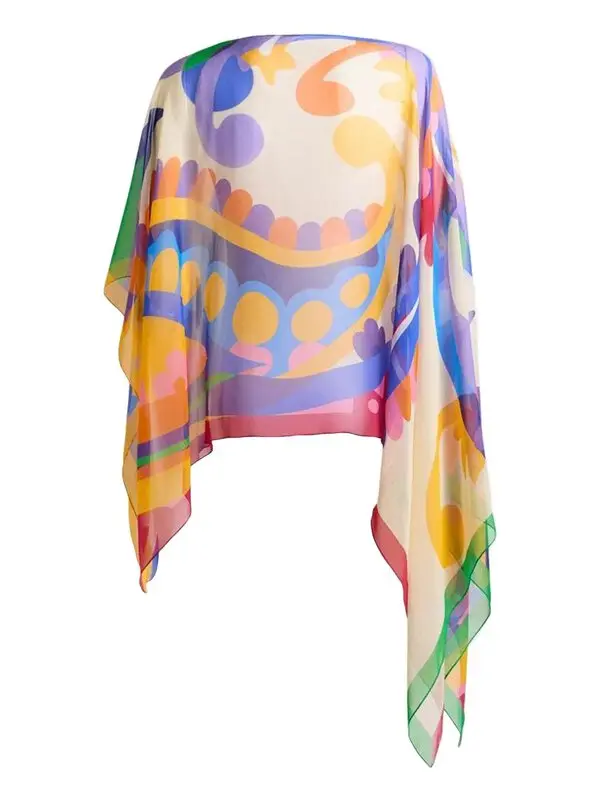 Etro Asymmetric Printed Silk Poncho - Multicoro