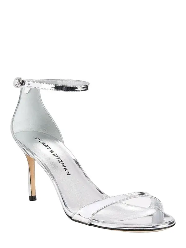 STUART WEITZMAN 75mm Nudist Ii Metallic Leather Ankle-strap Sandals - Silver