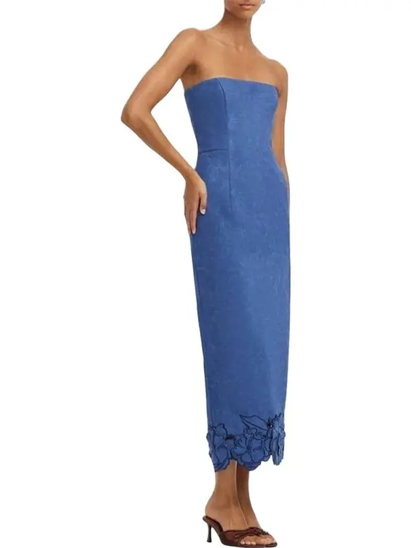LEO LIN Rayna Strapless Vegan Suede Midi Dress - Azure