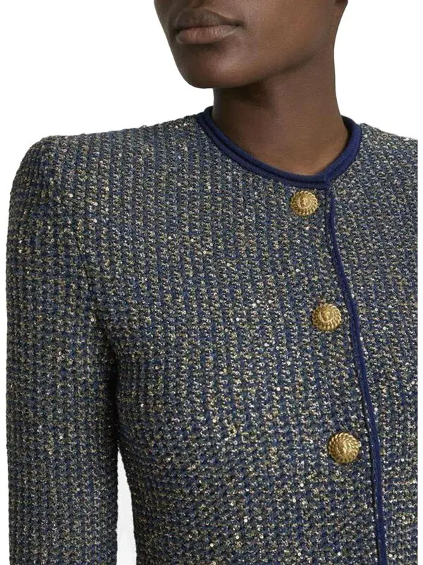 Balmain Glittered Tweed Buttoned Cardigan - Navy/black