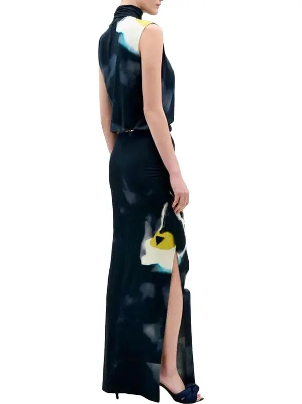 Silvia Tcherassi Cody Scarf-neck Floral Sleeveless Maxi Dress - Navy