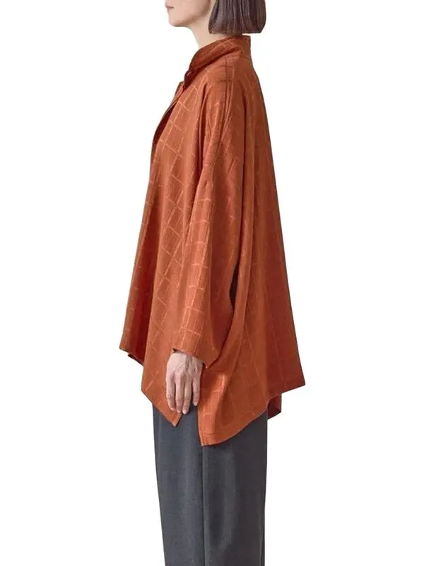Eskandar Jacquard Silk Satin Shirt - Rust