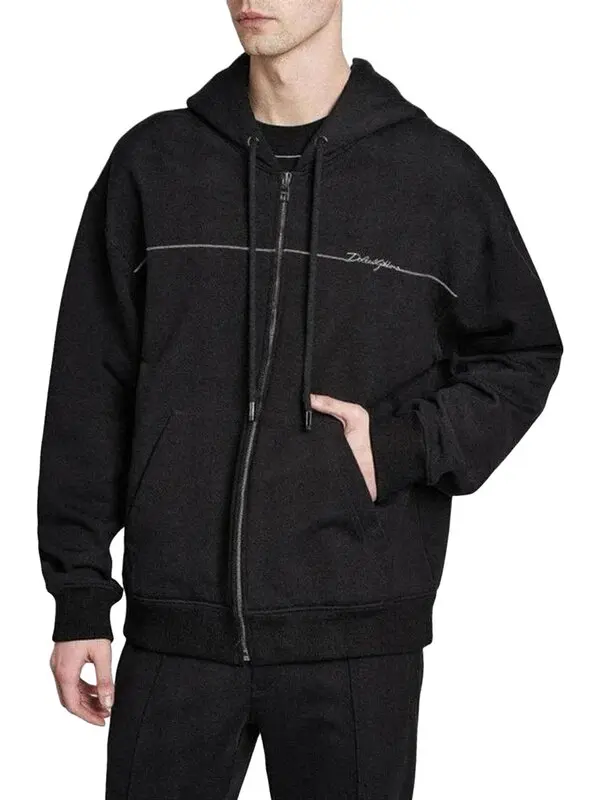 Dolce & Gabbana Apos;s Logo Cotton Zip-front Hoodie - Nero