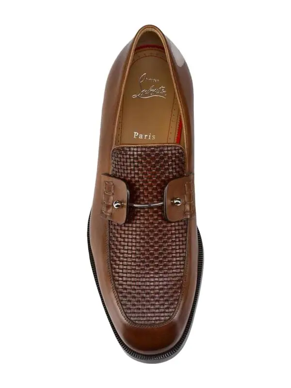 CHRISTIAN LOUBOUTIN Apos;s Chambelimoc Woven Leather Boat Shoes - Brown