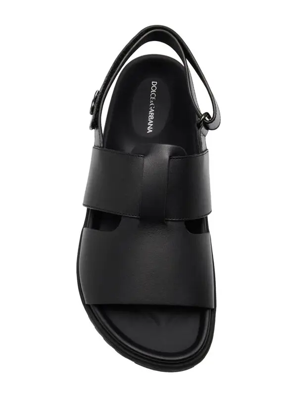 Dolce & Gabbana Apos;s Dg Logo Leather Sandals - Black