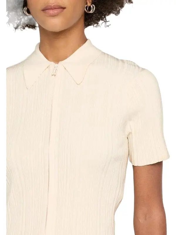 Victoria Beckham Ribbed Polo Top - Elderflowe