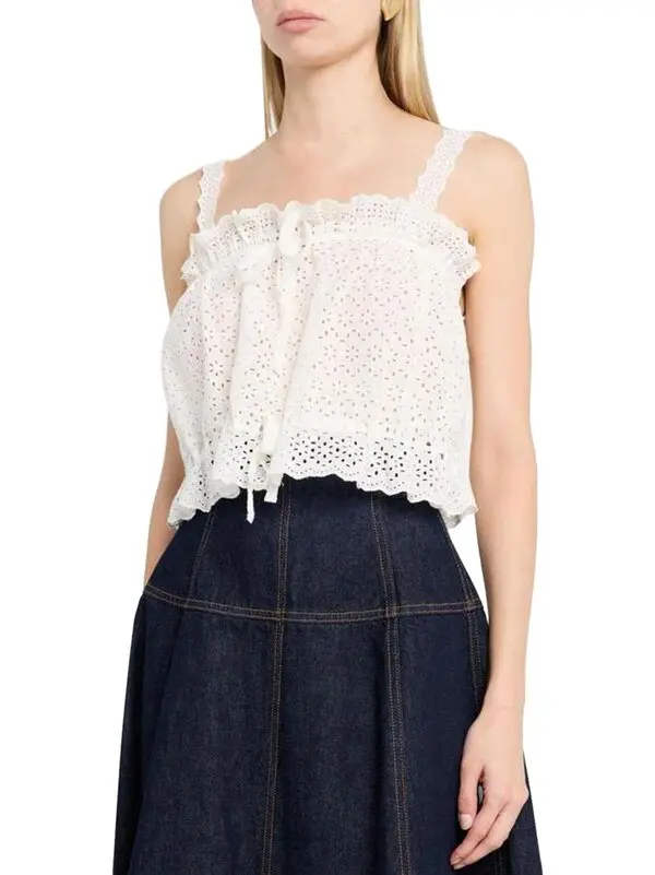 Ulla Johnson Isola Embroidered Eyelet Cotton Top - Pristine