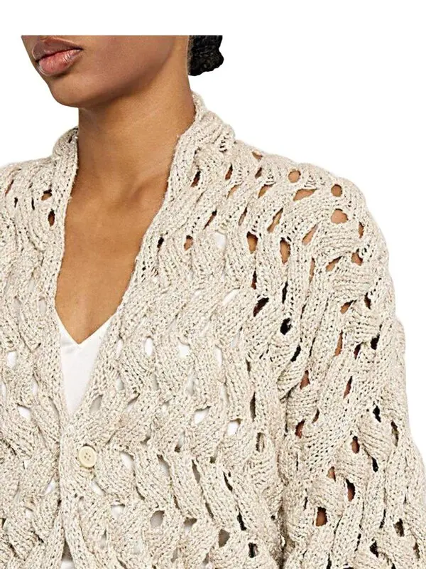 Brunello Cucinelli Paillette Open-knit Cardigan - Stone