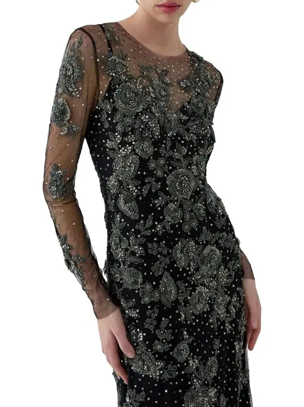 Carolina Herrera Embellished Illusion Trumpet Gown - Black Mult