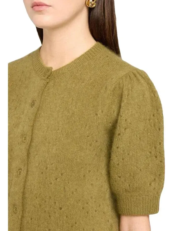 FRAME The Cashmere Pointelle Cardigan - Deep Olive