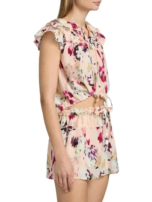 Ulla Johnson Eleonore Floral Ruffled Silk Tieneck Top - Summer Gar
