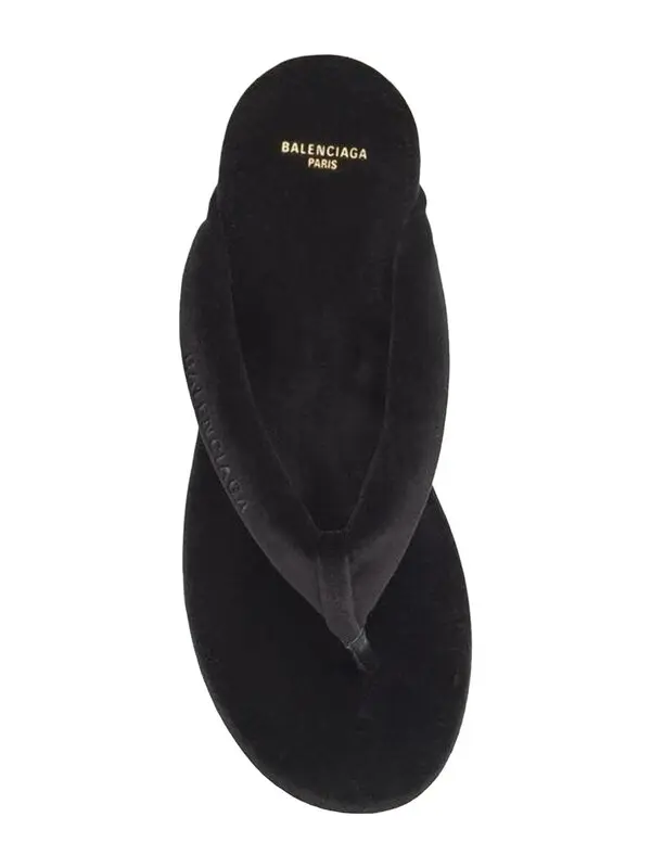 Balenciaga 90mm Gaeta Velvet Wedge Thong Sandals - Black