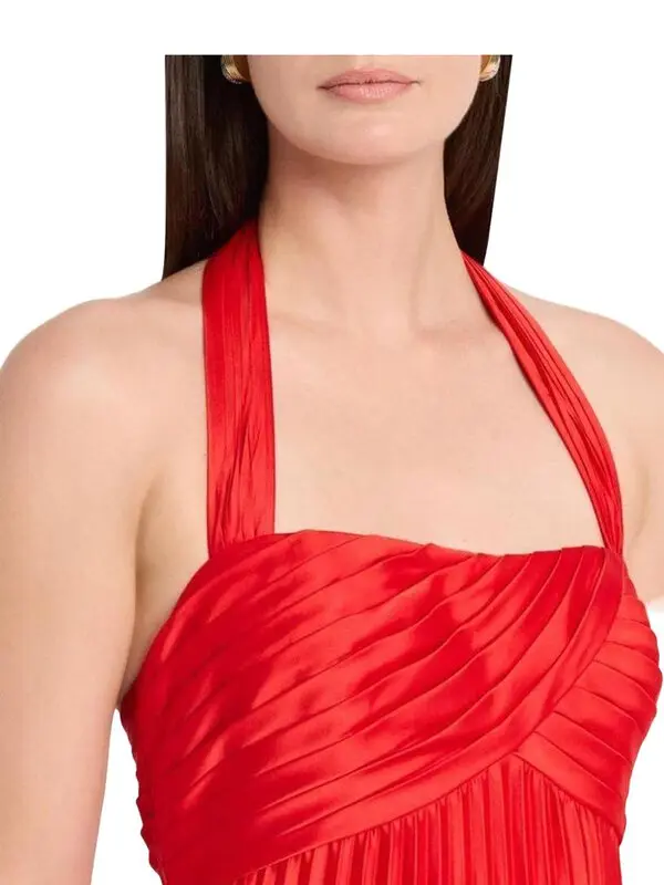 Aidan Mattox Pleated Stretch Charmeuse Halter Gown - Flame Red