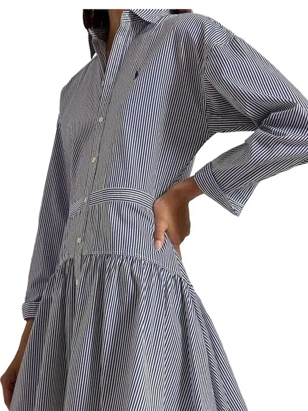 Polo Ralph Lauren Pinstriped Cotton Drop-waist Mini Shirtdress - White/fall