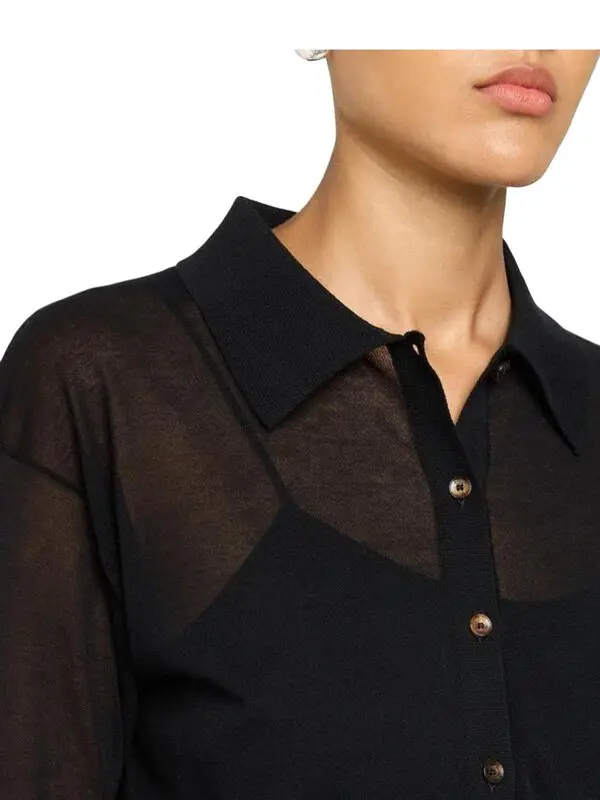 Etro Semi-sheer Knit Button-down Top - Black