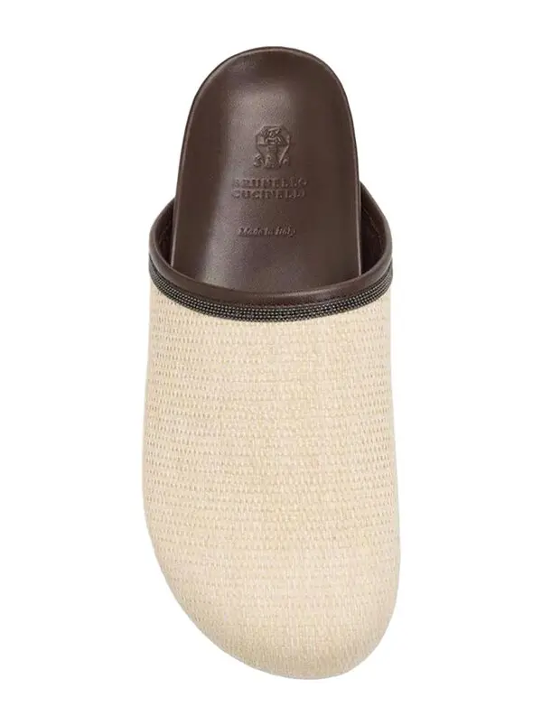 Brunello Cucinelli Monili Leather-trimmed Raffia Mules - Rope