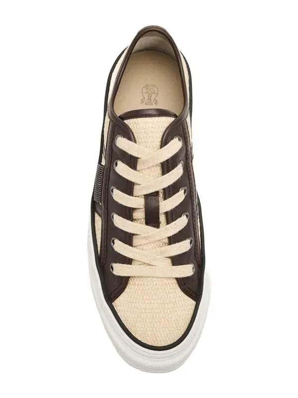 Brunello Cucinelli Techno Raffia & Leather Low-top Sneakers - Rope