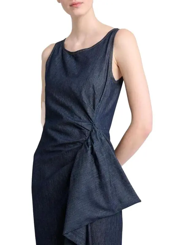 Dries Van Noten Dropps Denim Ruffle Sleeveless Midi Dress - Indigo