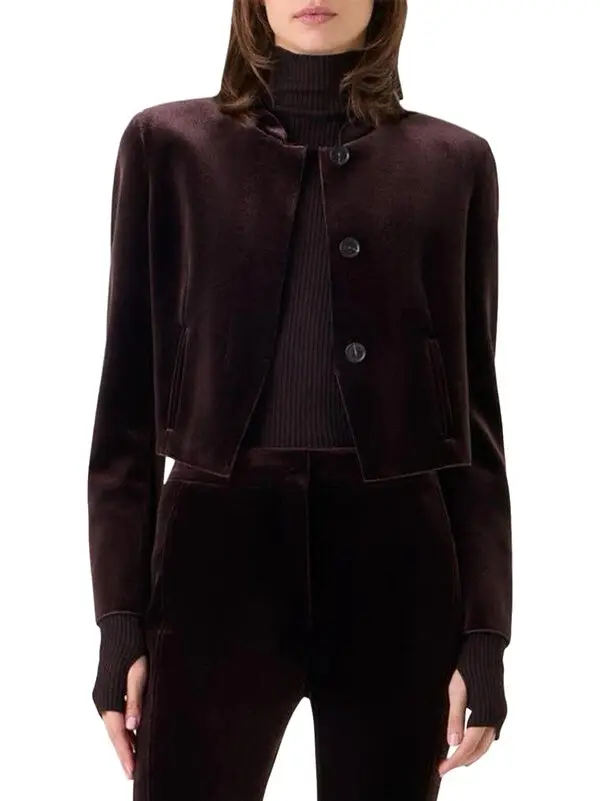 Akris Kadet Velvet Neoprene Short Jacket - Coffee